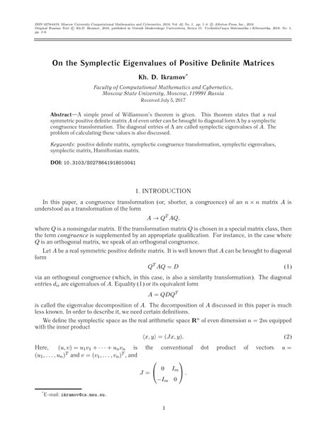 Pdf On The Symplectic Eigenvalues Of Positive Definite Matrices