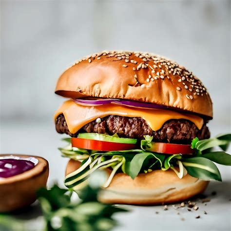 Premium Ai Image Burger Illustrator Design White And Red Background03