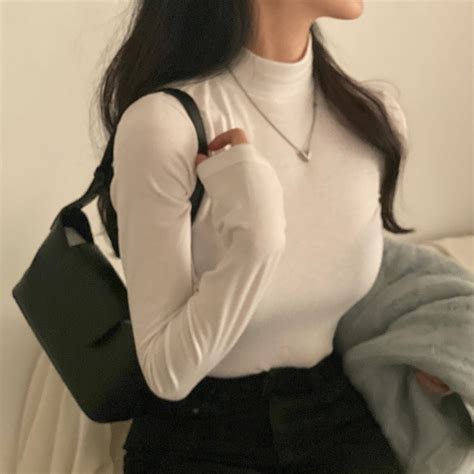 크림치즈마켓 [1 1 2장금액 ️ 전체 빠른출고 ] 자체제작 크치made 센치 양기모 반폴라 터틀넥 티셔츠 니트 긴팔티 T 목폴라 반폴라 목티