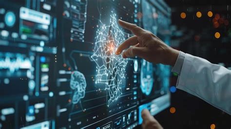 Scientist Interacting With A Digital Brain Map Premium AI Generated Image