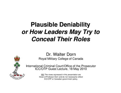 Pdf Plausible Deniability Or How Leaders May Try To Conceal Their Roles