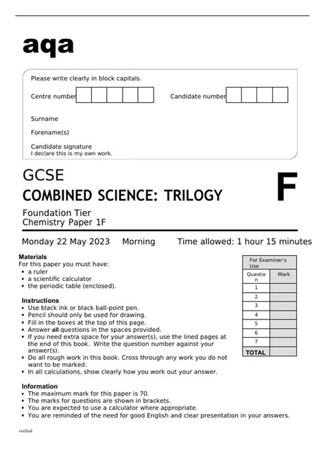 Aqa Gcse Combined Science Trilogy 8464 C 1f Question Paper And Mark Scheme June2023 Stuvia Us