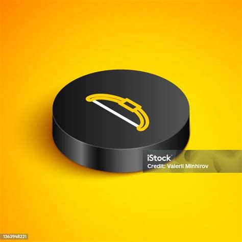 노란색 배경에 격리된 등색 선 활 아이콘입니다 검은 색 원 버튼 벡터 3차원 형태에 대한 스톡 벡터 아트 및 기타 이미지 3차원 형태 개념 겨냥 Istock