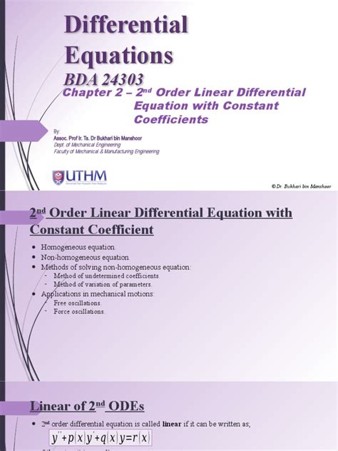 Chapter 2 2nd Order Linear Differential Equation With Constant