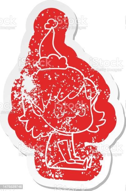 산타 모자를 쓴 엘프 소녀의 행복한 기발한 만화 고민 스티커 꼬마 요정에 대한 스톡 벡터 아트 및 기타 이미지 꼬마 요정