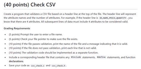 Solved Create A Program That Validates A Csv File Based On A