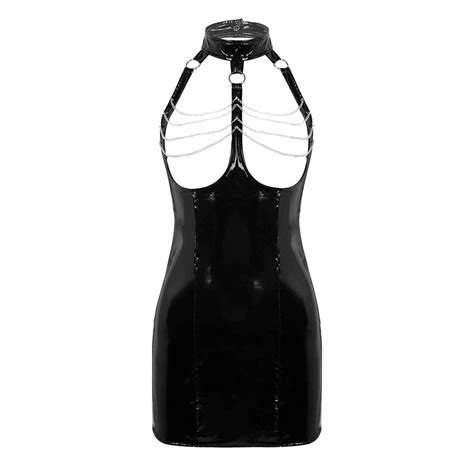 Sexy Women Lady Latex Wet Look Bodycon Mini Dress Leather Night Party Clubwear Ebay