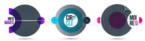 Moire Op Art Vector Design Elements Graphic Style Posters And Banners And Brochures Set Stock