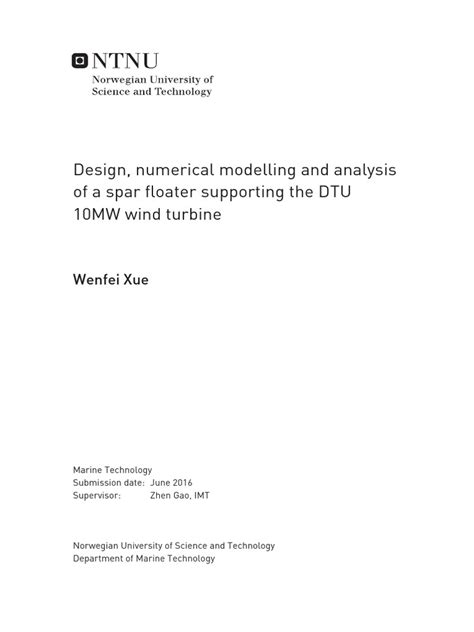 Design Numerical Modelling And Analysis 10 Mw Spar Pdf Wind Power Offshore Wind Power