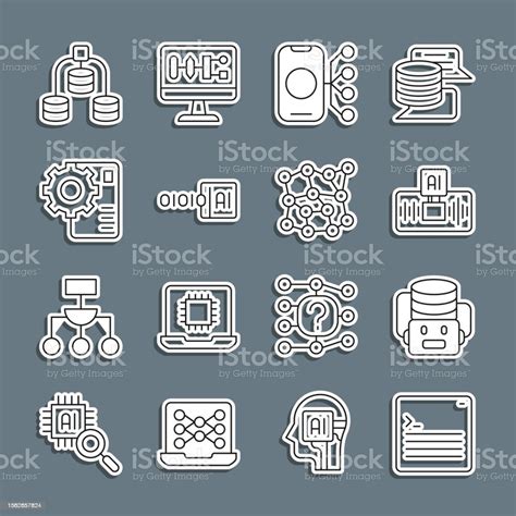Set Line Web Developer Programming Code Artificial Intelligence Robot Ai Neural Network Binary