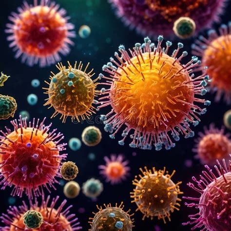 Microscopic Medical Scientific Illustration Of Bacteria Virus And Other