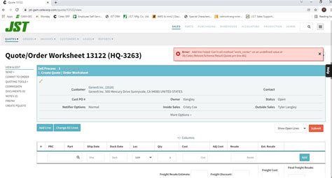 Error Adding Line To Quote Software Bugs Issues Cetec Erp