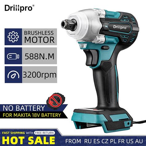 Drillpro 브러시리스 임팩트 렌치 무선 전기 렌치 마키타 18v 배터리용 드릴 스크루드라이버 전동 공구 588nm