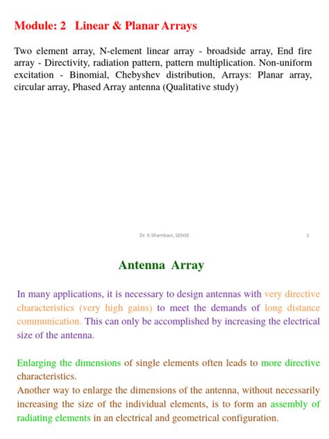 Mod 02 Linear Arrays Upload Pdf Antenna Radio Matrix Mathematics