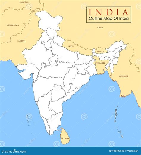 Detailed Map Of India Asia With All States And Country Boundary Stock
