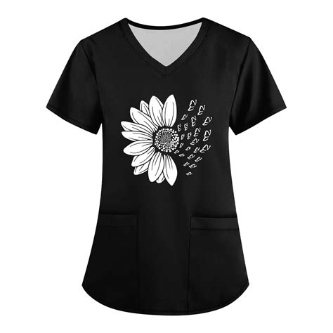 Ydkzymd Scrub Set For Women Ceil Sunflower Short Sleeve V Neck Scrub