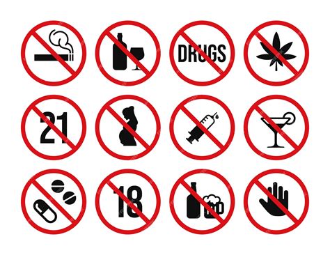 Premium Vector Prohibition Drugs And Alcohol Symbol Set Vector No