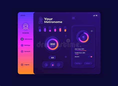Metronome Application Tablet Interface Vector Template Mobile App Page Day Mode Design Layout