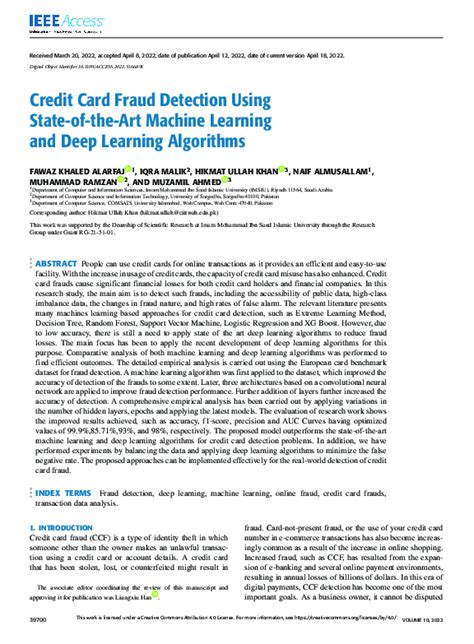 Pdf Credit Card Fraud Detection Using State Of The Art Machine Learning And Deep Learning