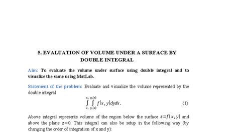 Exp5 Lab Experiment Evaluating Volume Under A Surface Using Double