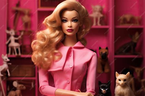 Premium Ai Image A Barbie Doll With A Cat And A Cat Figurine