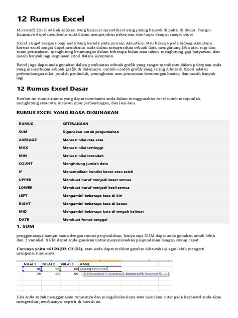 12 Rumus Excel Dasar Dan Contohnya Pdf