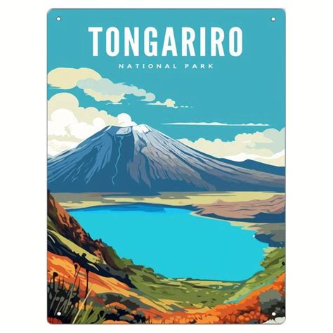 Temu｜통가리로 국립공원 금속 벽걸이 예술 1개 철 고해상도 인쇄 내구성 있는 사전 드릴 구멍 표지판 가정 및 사무실 장식을 위한 방수 삽화 포스터