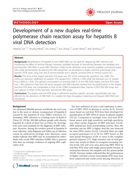 Pdf Development Of A New Duplex Real Time Polymerase Chain Reaction