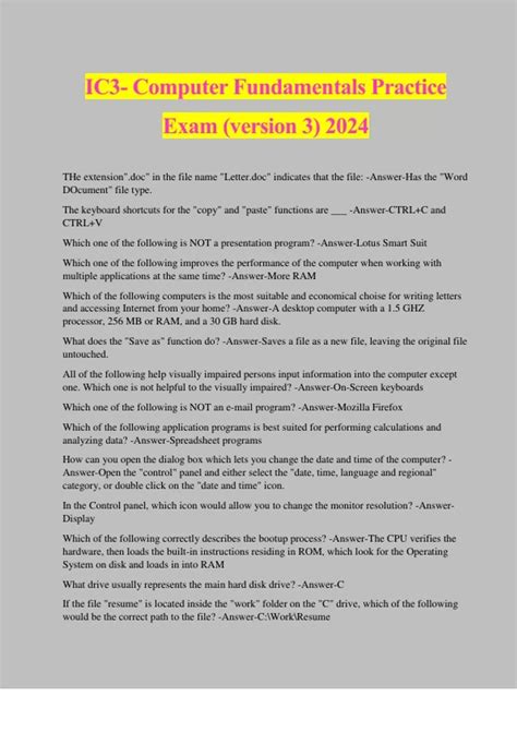 Ic3 Computer Fundamentals Practice Exam Version 3 2024 Ic3 Computer Fundamentals Stuvia Us