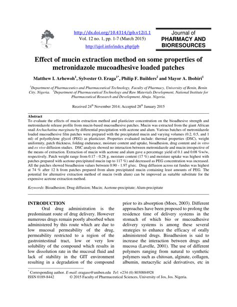 Pdf Effect Of Mucin Extraction Method On Some Properties Of Metronidazole Mucoadhesive Loaded