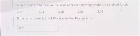 Solved In An Experiment To Measure The Value Of Pi The Chegg Com