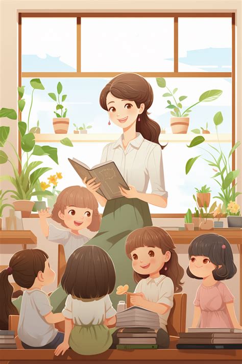 Ai数字艺术教师节老师学生校园卡通插画