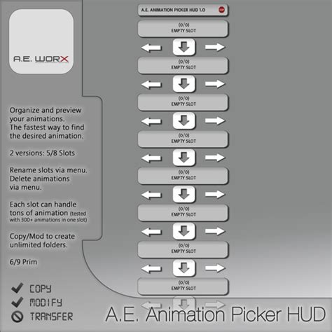 Second Life Marketplace A E Animation Picker Hud