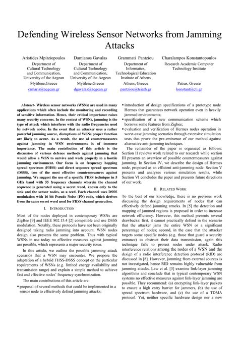 Pdf Defending Wireless Sensor Networks From Jamming Attacks