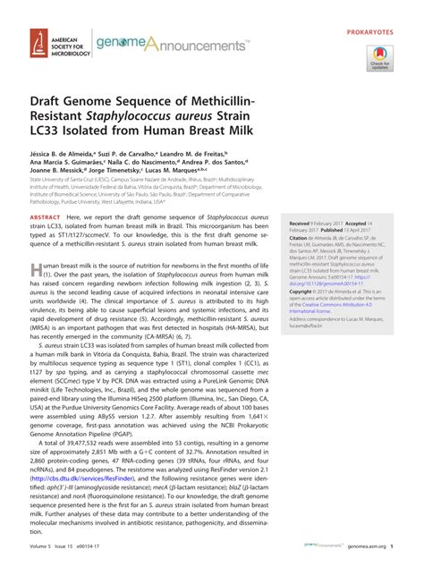 Pdf Draft Genome Sequence Of Methicillin Resistant Staphylococcus Aureus Strain Lc33 Isolated