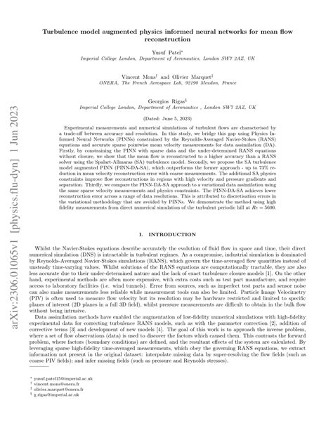 Pdf Turbulence Model Augmented Physics Informed Neural Networks For Mean Flow Reconstruction
