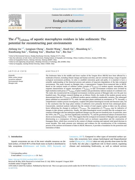 Pdf The δ13ccellulose Of Aquatic Macrophytes Residues In Lake Sediments The Potential For