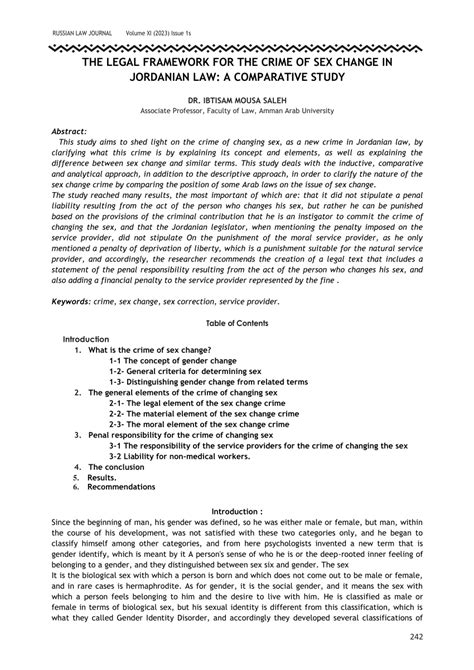 PDF THE LEGAL FRAMEWORK FOR THE CRIME OF SEX CHANGE IN JORDANIAN LAW A COMPARATIVE STUDY