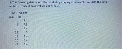 Solved 5 The Following Data Was Collected During A Drying Chegg Com