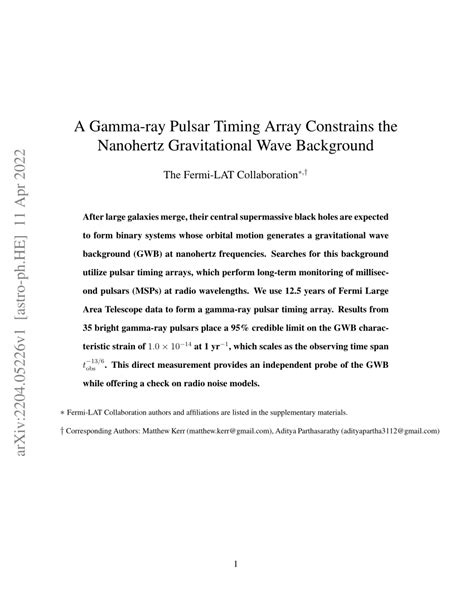 Pdf A Gamma Ray Pulsar Timing Array Constrains The Nanohertz