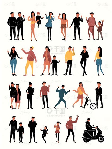 旅游元素ai数字艺术 旅游元素卡通手绘风多彩人物群像站立行走跑步骑摩托车插画 Ai平面元素免费下载png格式2784像素编号72156459 千图网