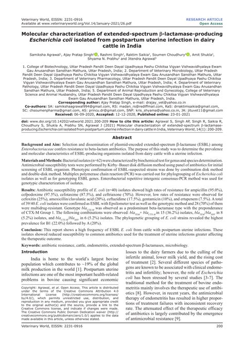 Pdf Molecular Characterization Of Extended Spectrum β Lactamase Producing Escherichia Coli