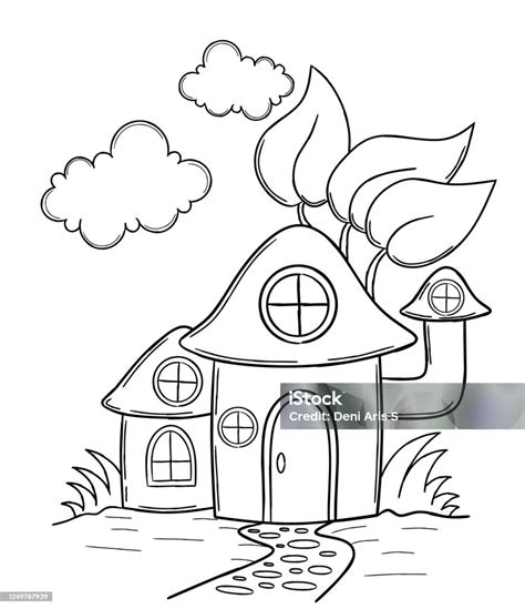 หน้าระบายสีกับบ้านเห็ด ภาพประกอบสต็อก ดาวน์โหลดรูปภาพตอนนี้ กระดาษ