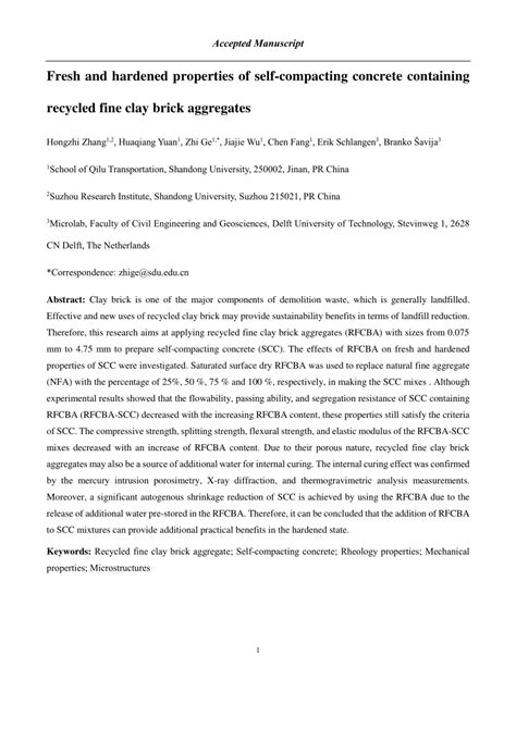 Pdf Fresh And Hardened Properties Of Self Compacting Concrete Containing Recycled Fine Clay