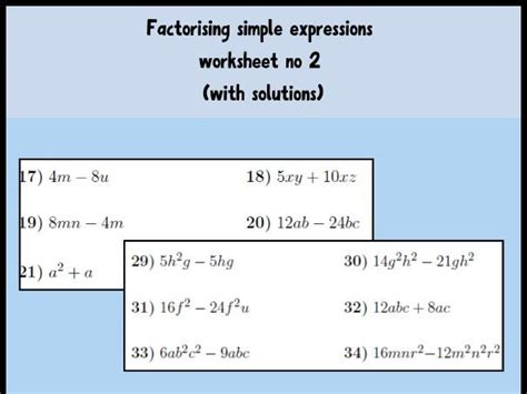 Factorising Simple Expressions Worksheets With Solutions Teaching Resources