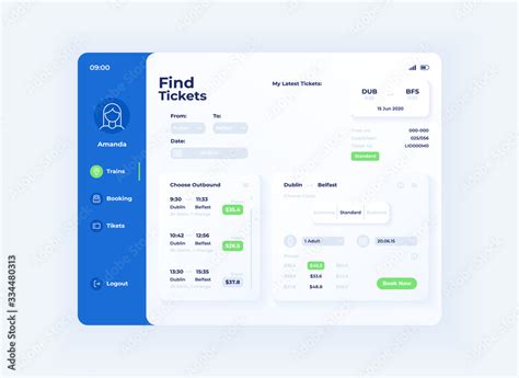 Tickets Booking Application Tablet Interface Vector Template Mobile App Page Day Mode Design