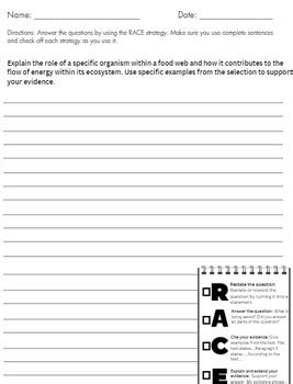 Organisms And Environments Extended Constructed Response ECR RACE Strategy
