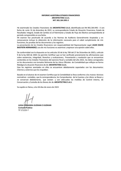 Auditoria 2022 Modelo Certificación Auditoría Externa Informe