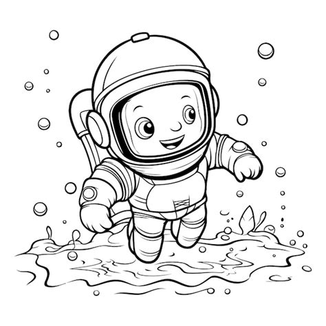 어린이 를 위한 컬러링 책 물 속 의 우주 비행사 터 일러스트레이션 프리미엄 벡터