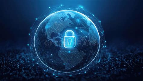 Futuristic Globe With Interconnected Nodes And Glowing Pathways Featuring Lock Icon Symbolizes